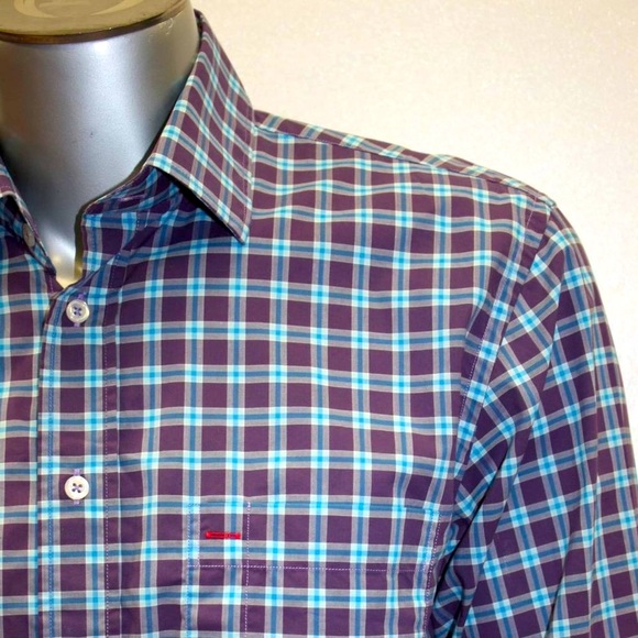 Rufus | Shirts | Mens Rufus Purple Sky Blue Plaid Long Sleeve Button ...